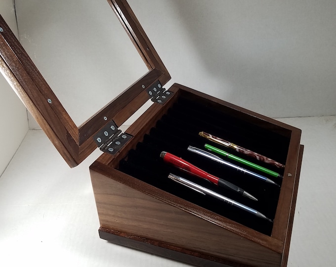 10P Solid Black Walnut Wood Slant Top Wood Pen Box, OP0457 St W Ten ...