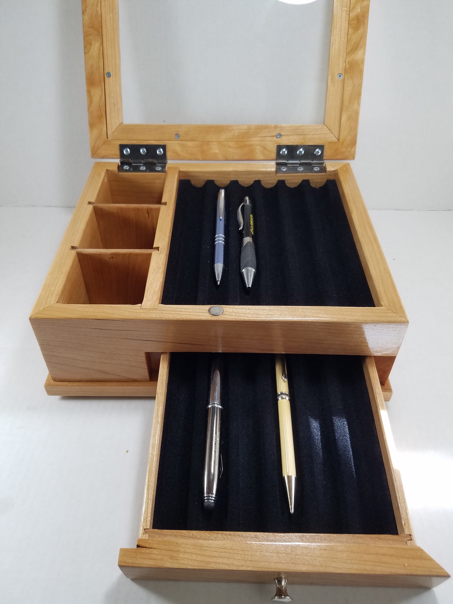 12P I Solid Cherry Wood Pen Case With Ink Bottle Storage - Etsy