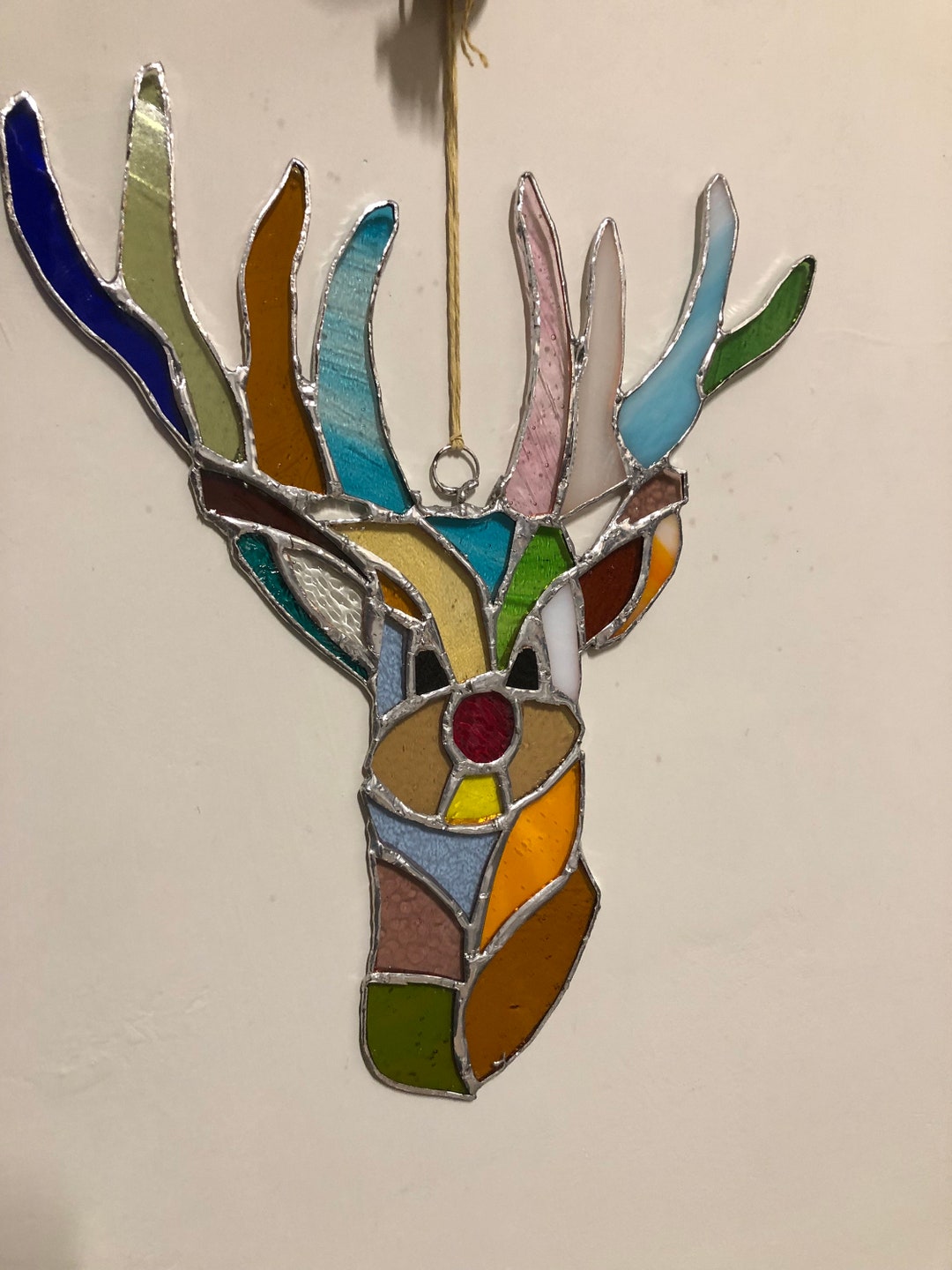 Rudolph Reindeer Harlequin Stag Stained Glass - Etsy