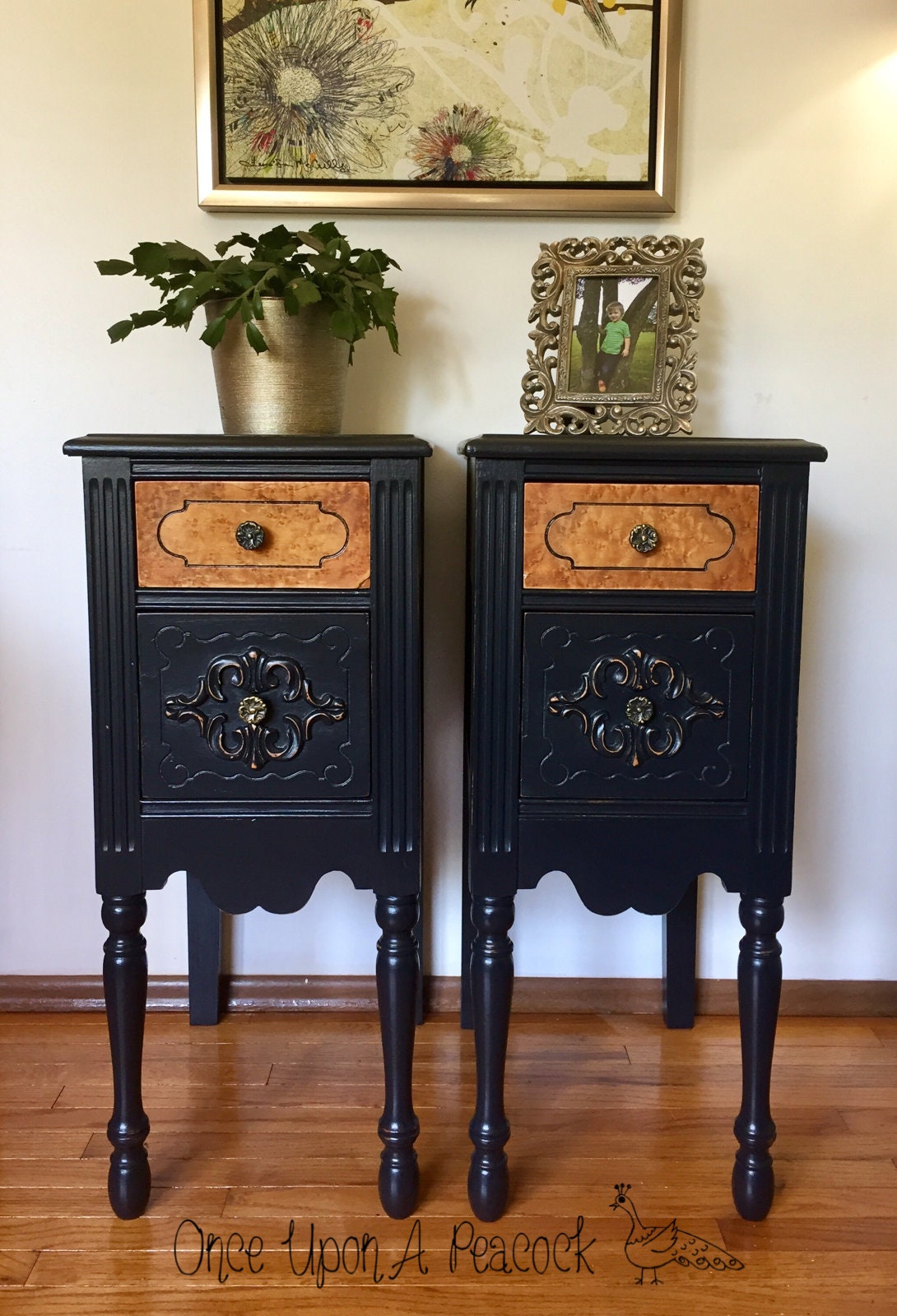 Antique Black Nightstand Etsy