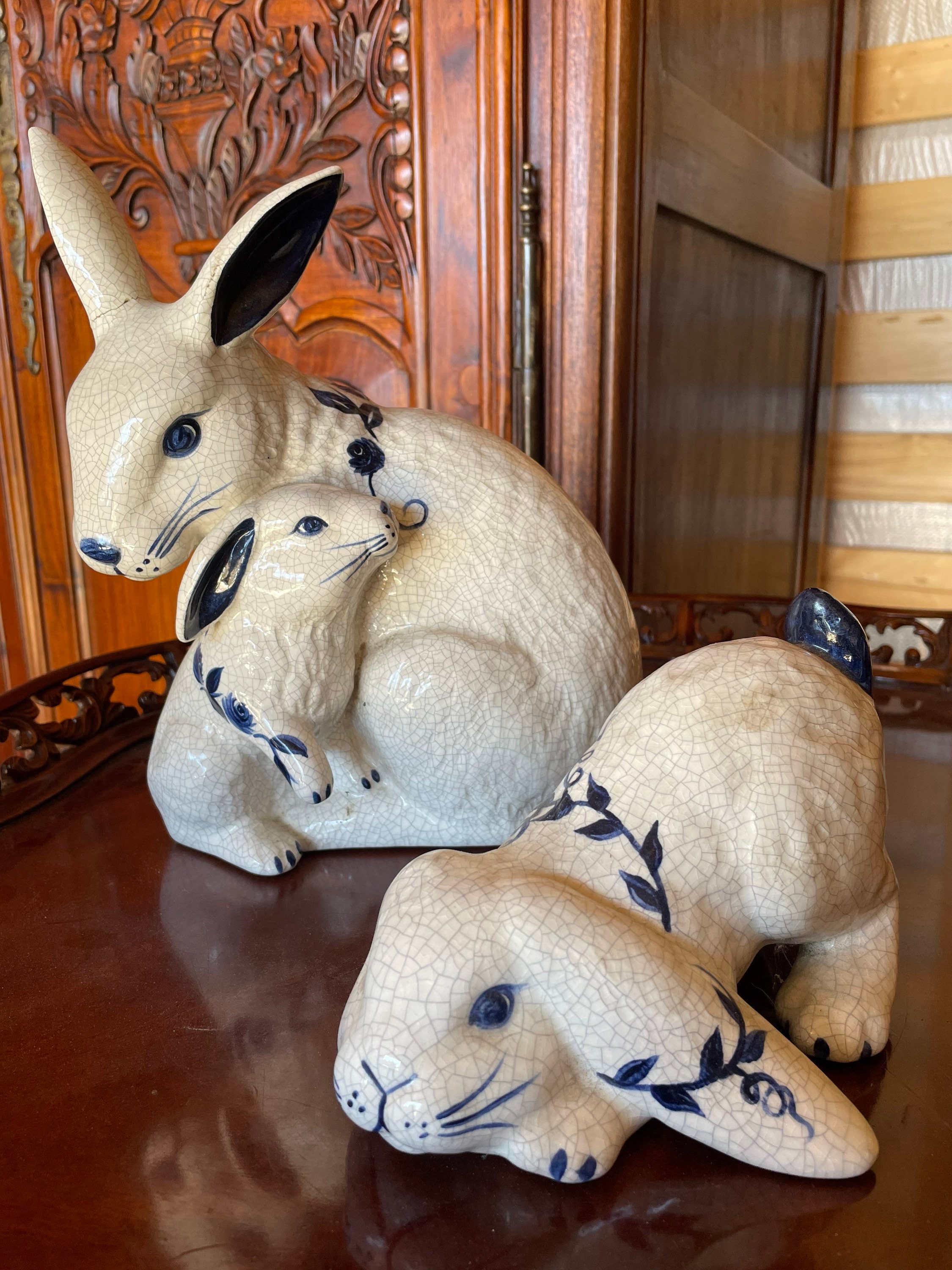 Antique French Crackle Glazed Ceramic Rabbits/ Bunny Figurines - Etsy