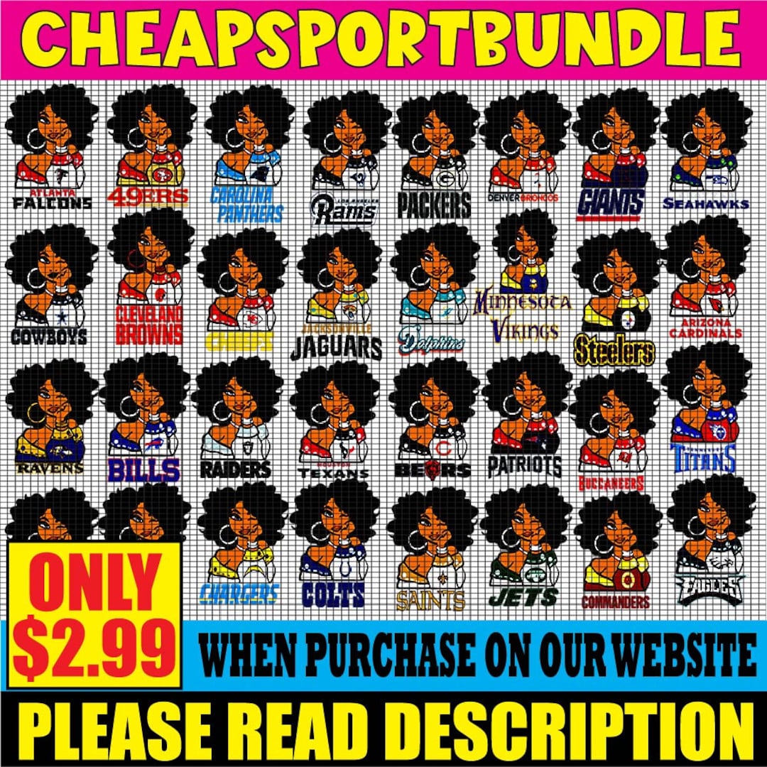 32 Files Black Girl With NF-L Teams Bundle Svg NF-L Team Svg - Etsy