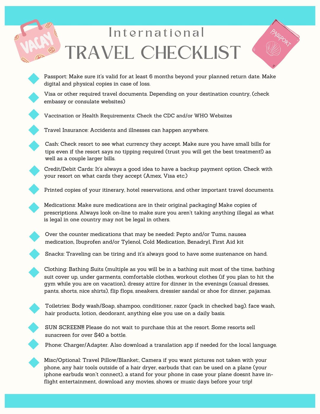 International Travel Checklist | Printable Packing List & Travel ...