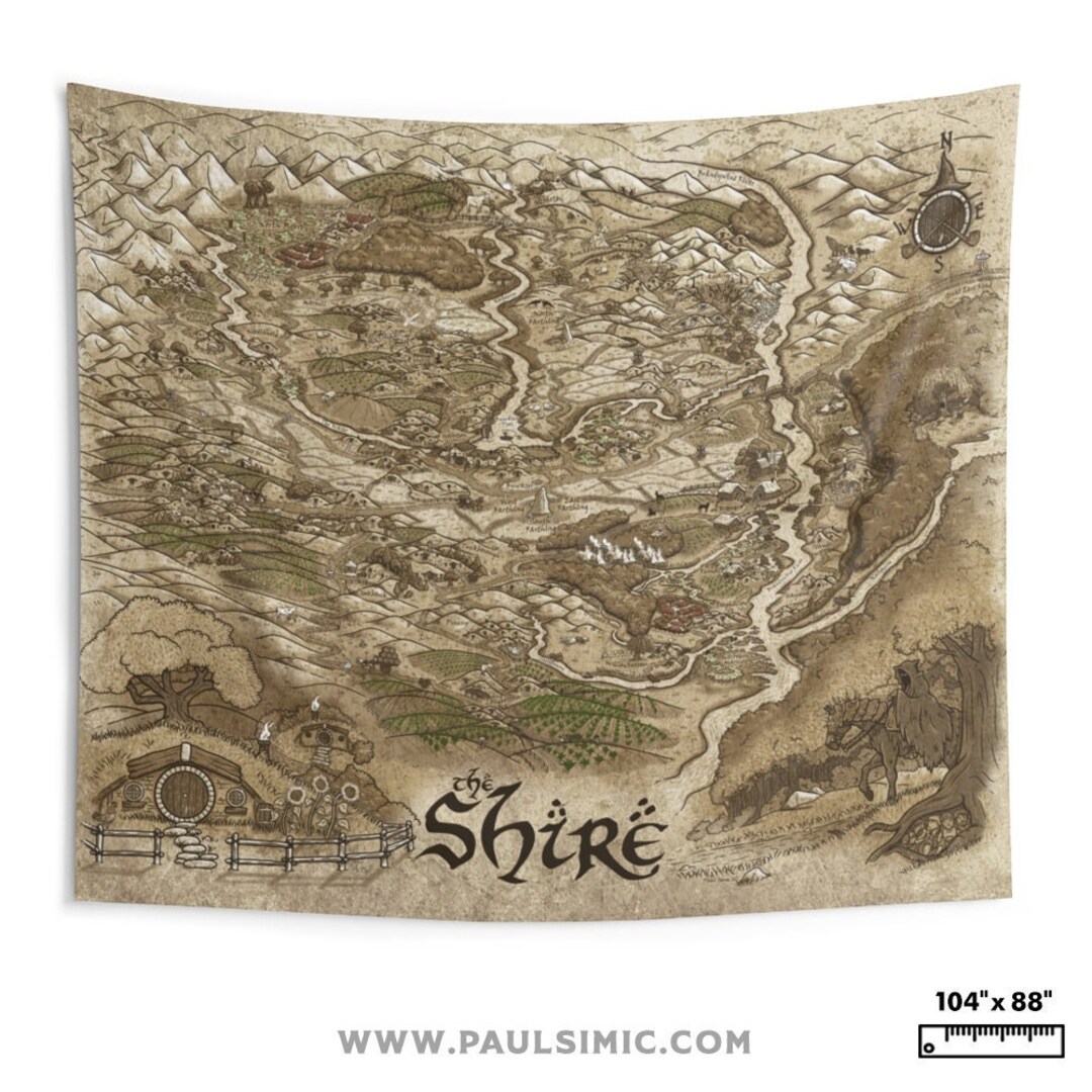 The Shire Map Original Lotr Map - Etsy Australia