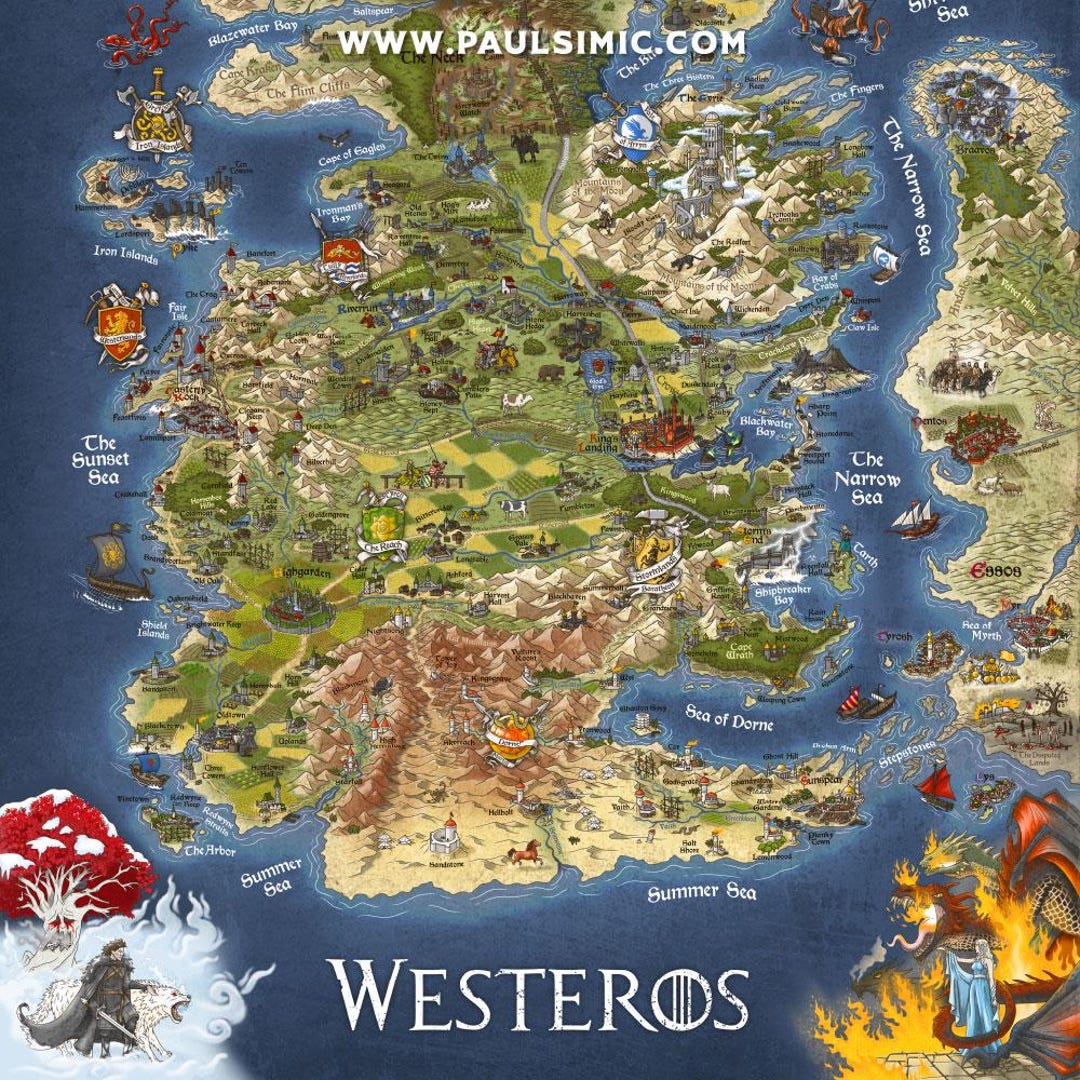 Original Westeros Map Poster - Game of Thrones Art Tapestry - Etsy Canada