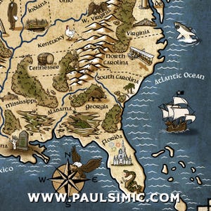 United States of America Map - Original Fantasy Map of USA - 11x17 ...