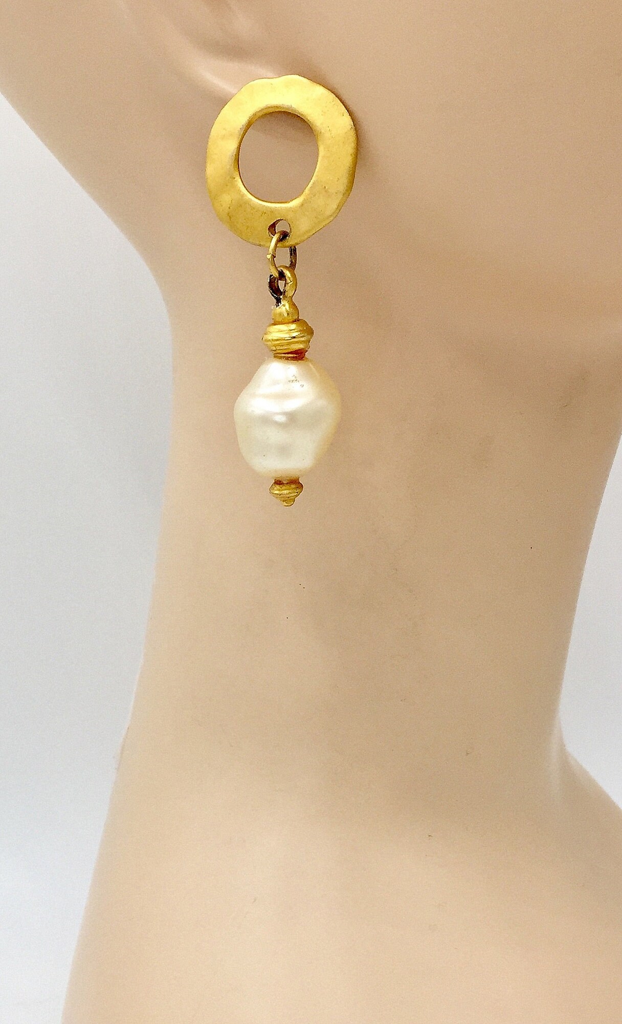 Vintage 1980 Bold Pearl Earrings,dangling Large Faux White Baroque ...