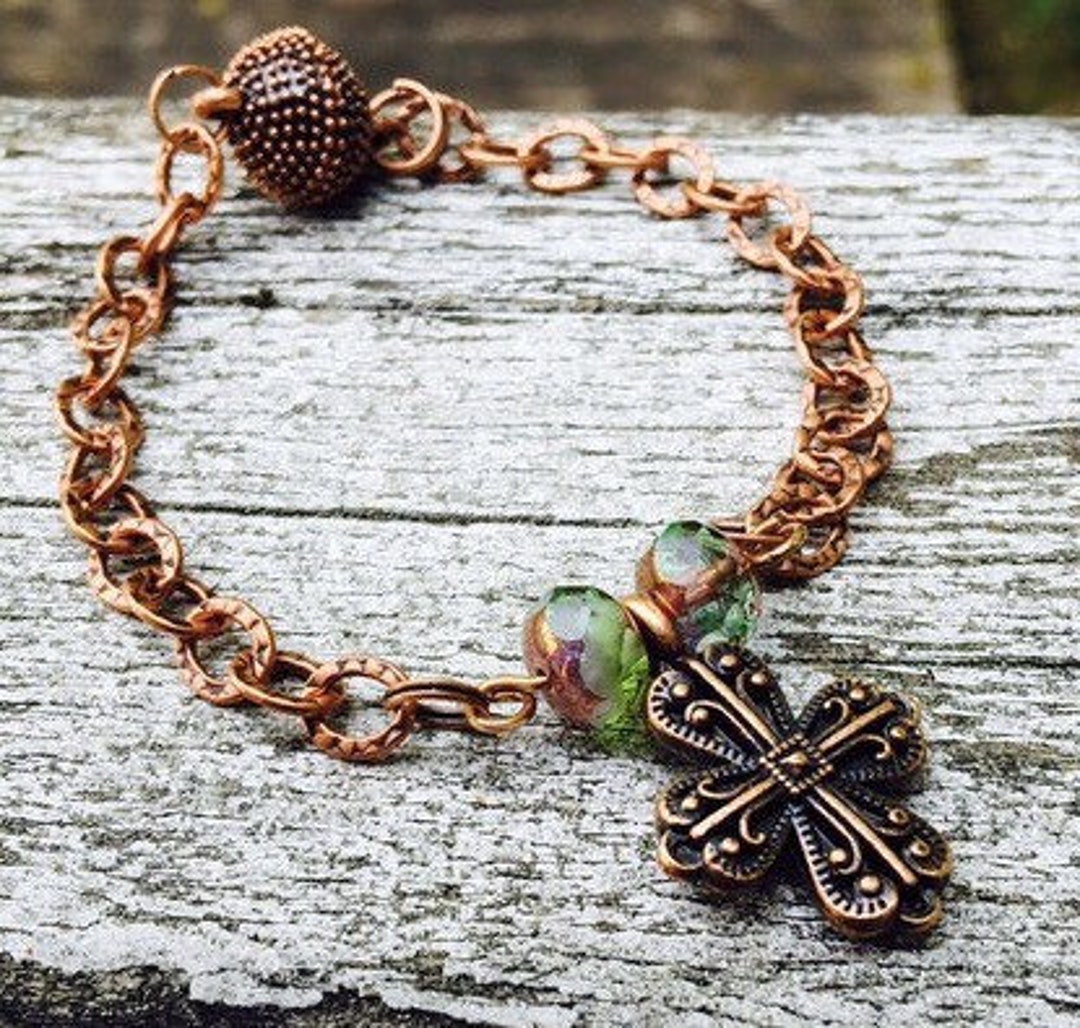 Hammered Copper Bracelet Desert Colors of Green and Copper - Etsy