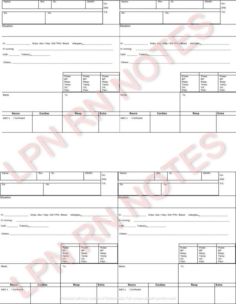 Nursing Worksheet/ Report Sheet 2 - Etsy