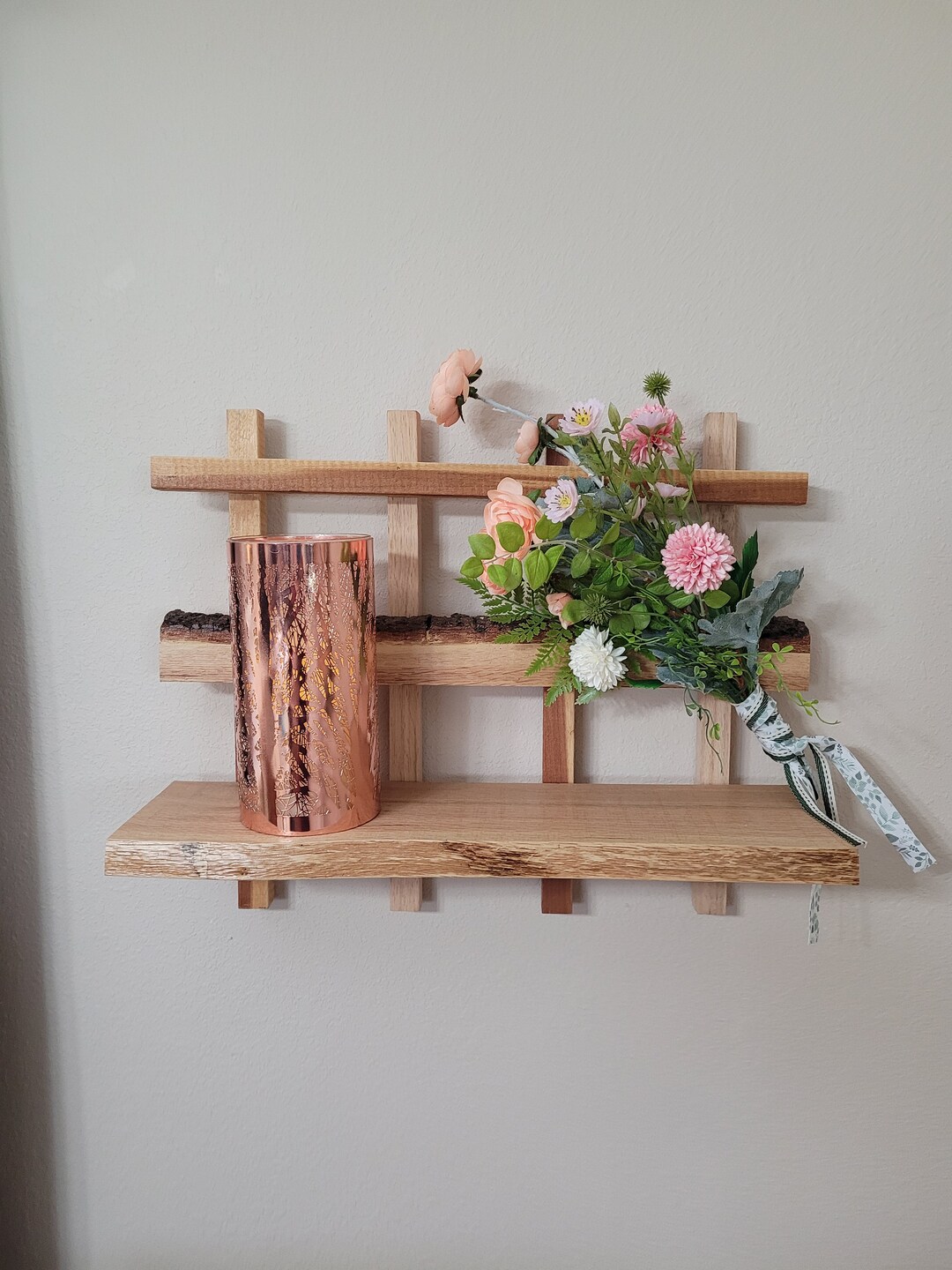 Rustic Lattice Art With Live Edge Shelf, Farmhouse Lattice Decor With ...