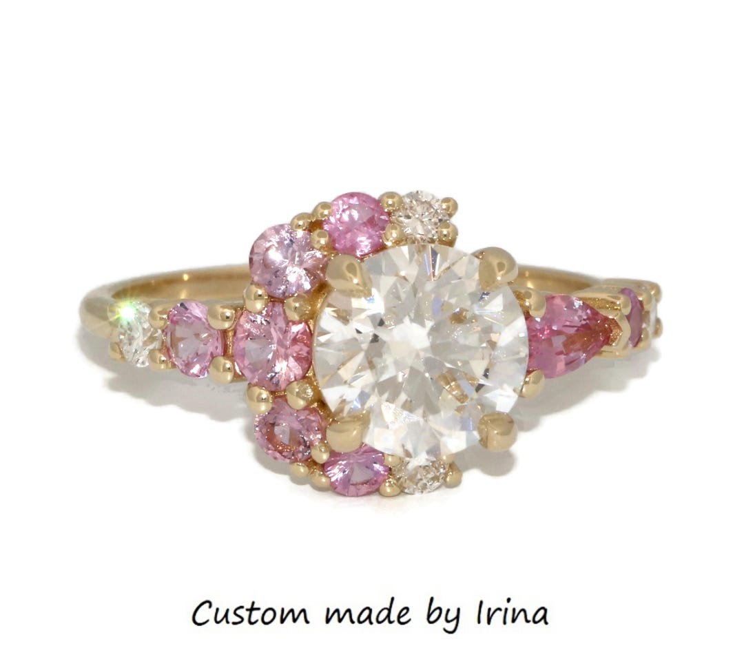 1.6 Ct IGI Certified Lab Diamond + Ombre Pink Sapphire Engagement Ring ...