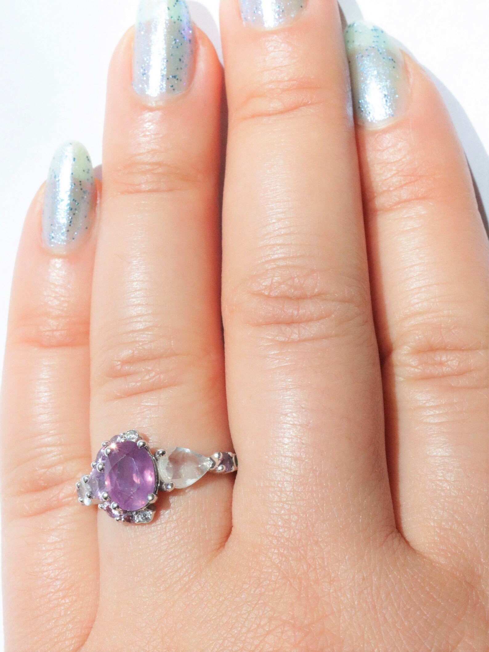 Cluster Oval Crescent 1.8 Carat Purple Pink Ombré Half Moon - Etsy