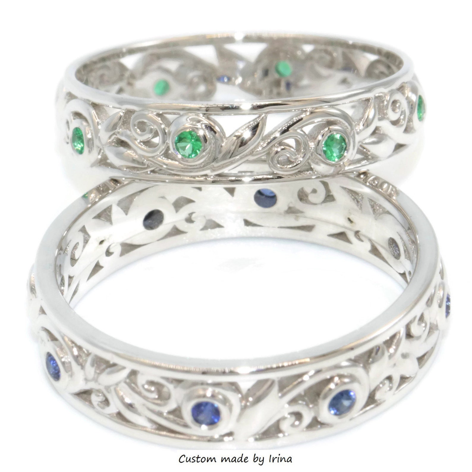 Rustic Organic Leaf Vine Filigree Emerald Wedding Eternity | Etsy