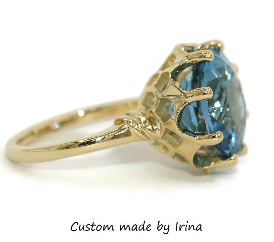 7 Carat Blue Natural Topaz Vintage Style Inspired See Through Pattern ...