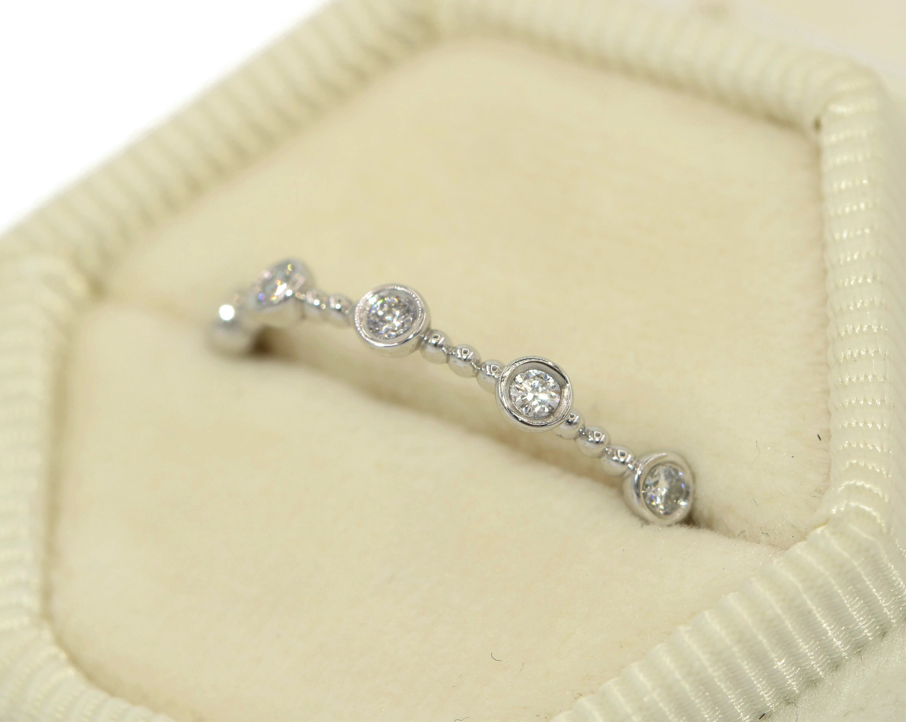 Stackable Delicate Half Eternity Beaded Diamond Ring