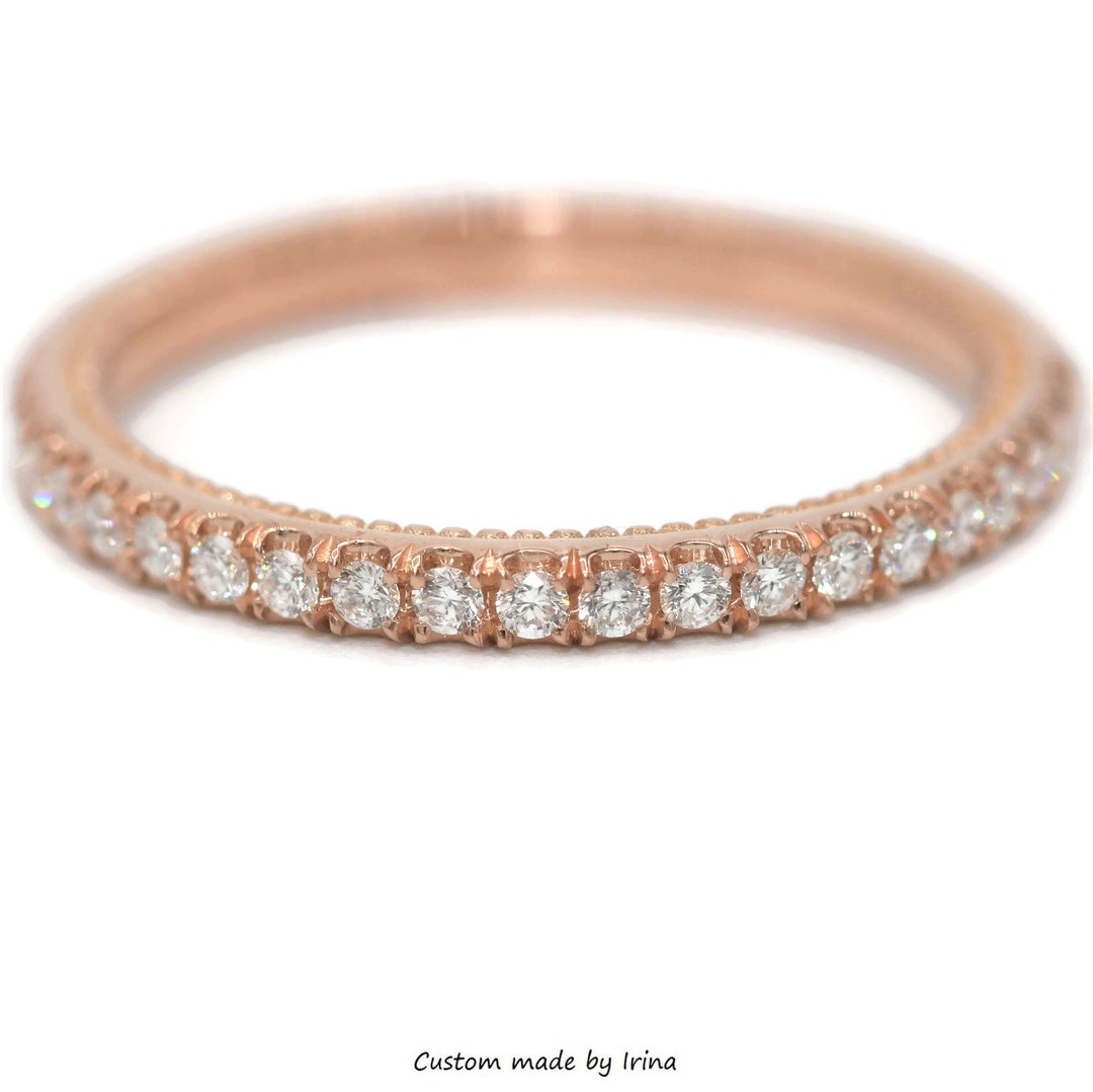 Custom Made Classic Half Eternity Diamond Wedding Ring With Hidden ...