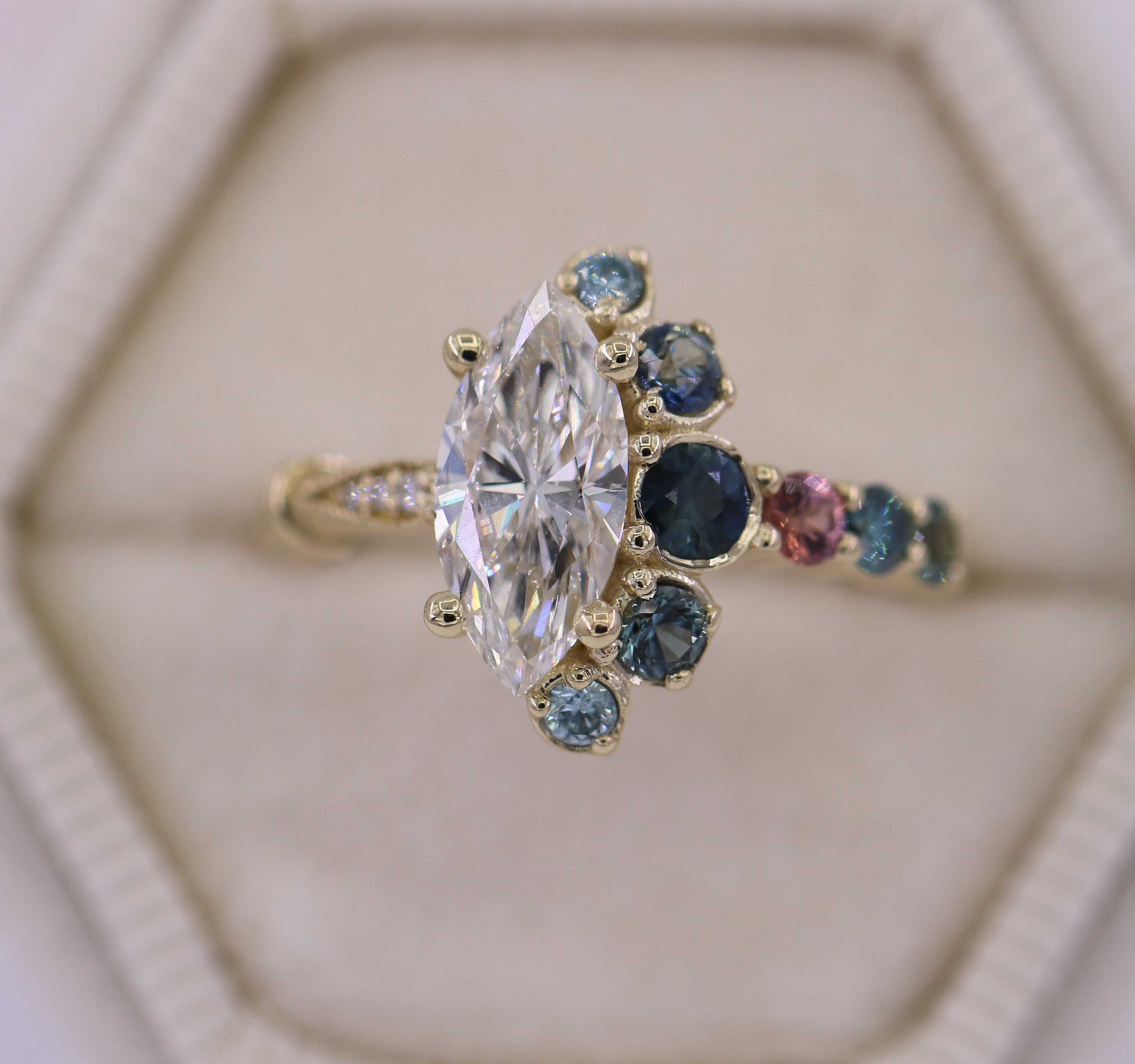 1 ct Marquise Cluster Ring with Half Moon Crescent Halo 1 ct Marquise Cluster Ring with Half Moon Crescent Halo