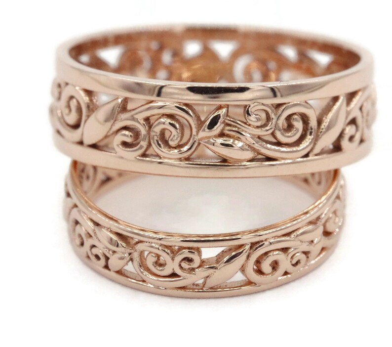 Vine Leaf Filigree Scroll Pattern Natural Diamond Wedding Ring 14k ...