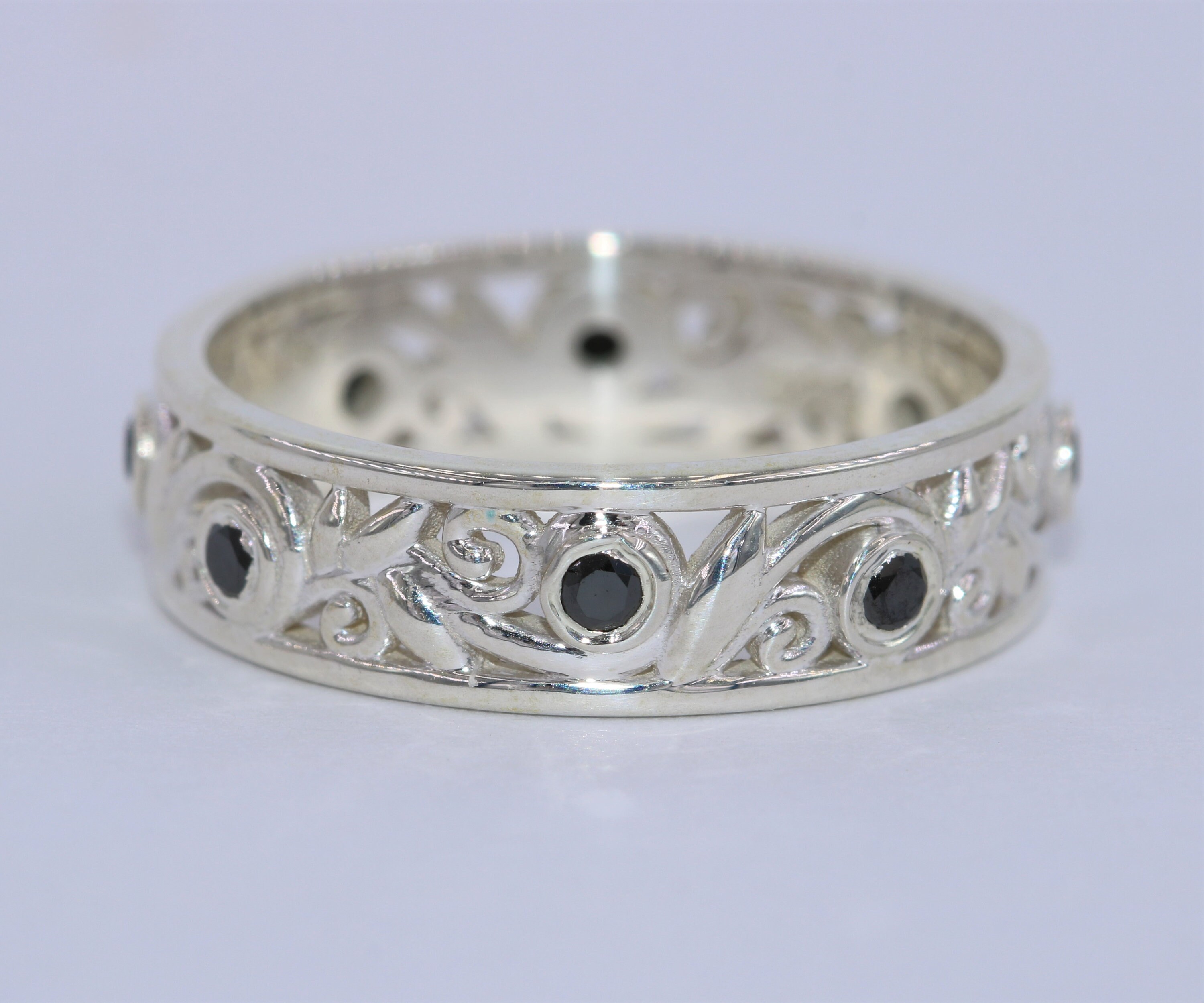 Leaf Vine Scroll Pattern Wedding Eternity Ring Diamond Nature | Etsy