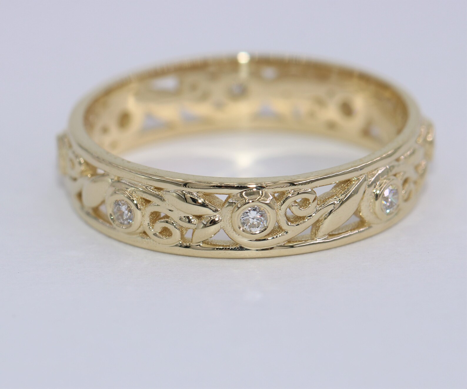 Leaf Vine Scroll Pattern Wedding Eternity Ring Diamond Nature | Etsy