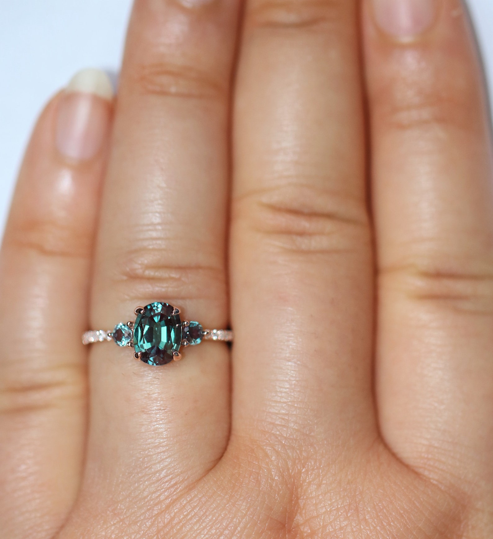 Custom Made Oval Alexandrite 3 Stone Ring - Etsy
