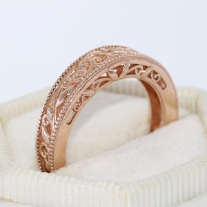 Milgrain Leaf Vine Scroll Pattern Filigree Rustic Wedding Ring Custom ...