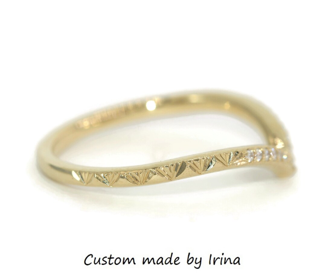 Hand Engraved Chevron Ring With Pave Set Diamonds 14k Solid Gold Gold Diamond SI GH 15 0.07 - Etsy
