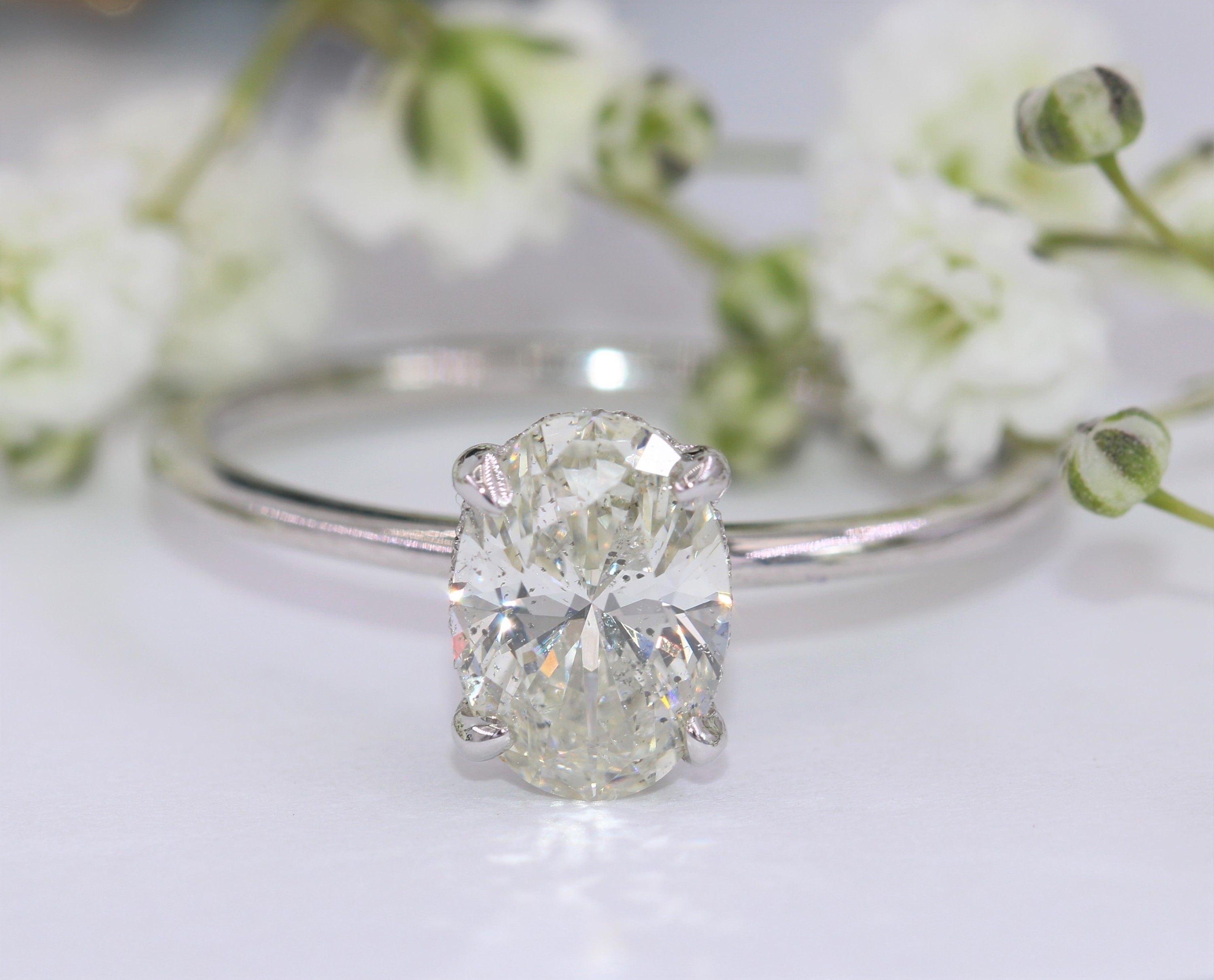 Certified Natural Diamond Solitaire Ring, Oval Natural Diamond Ring ...