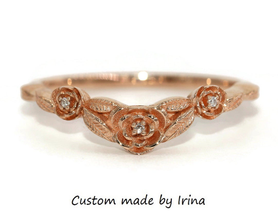 Nature Inspired Hand Engraved Leaves and Rustic Flower Wedding Band - Etsy