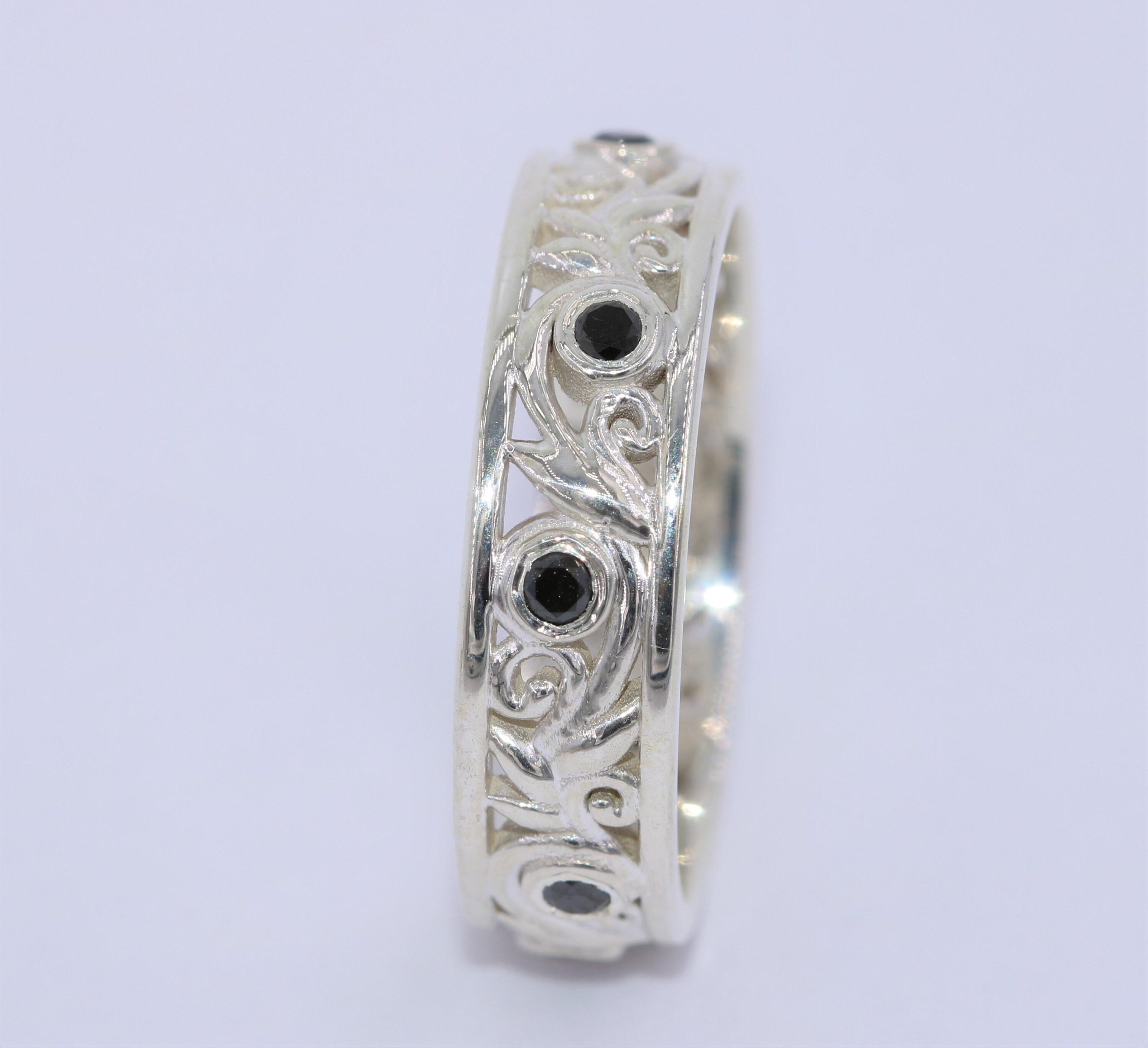 Leaf Vine Scroll Pattern Wedding Eternity Ring Diamond Nature | Etsy