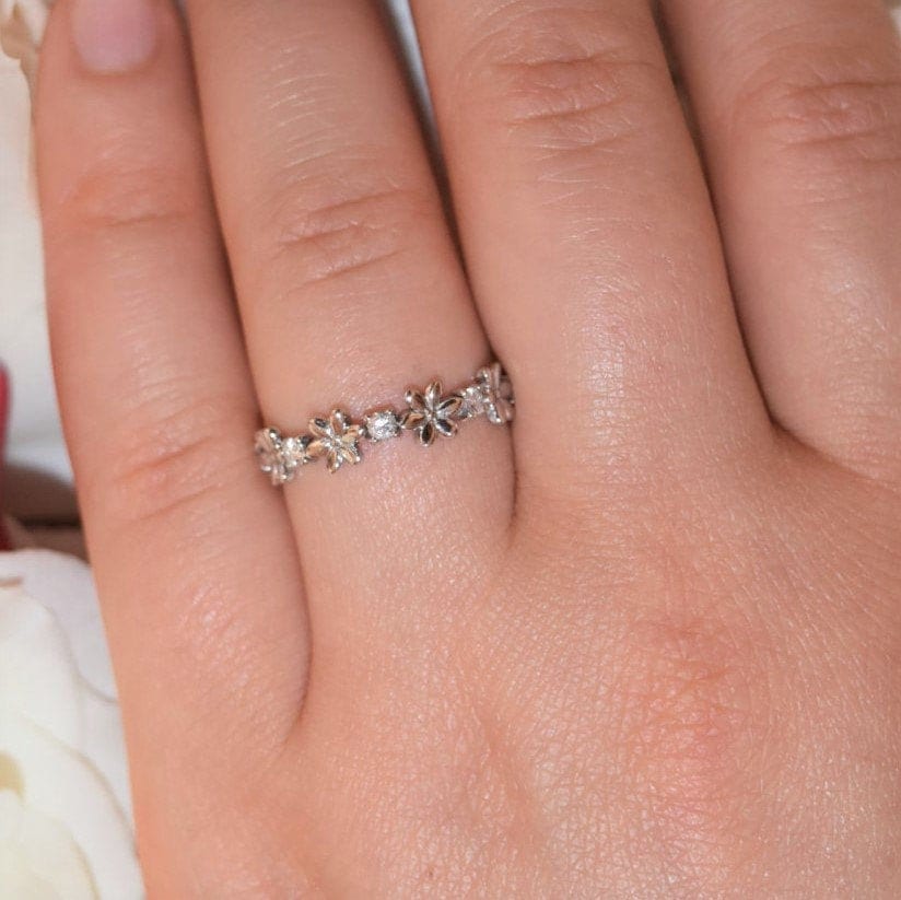 Cherry blossom eternity ring, Flower diamond wedding ring, Boho ...