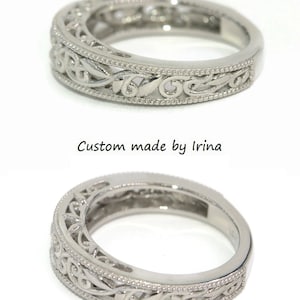 Milgrain Leaf Vine Scroll Pattern Filigree Rustic Wedding Ring Custom ...