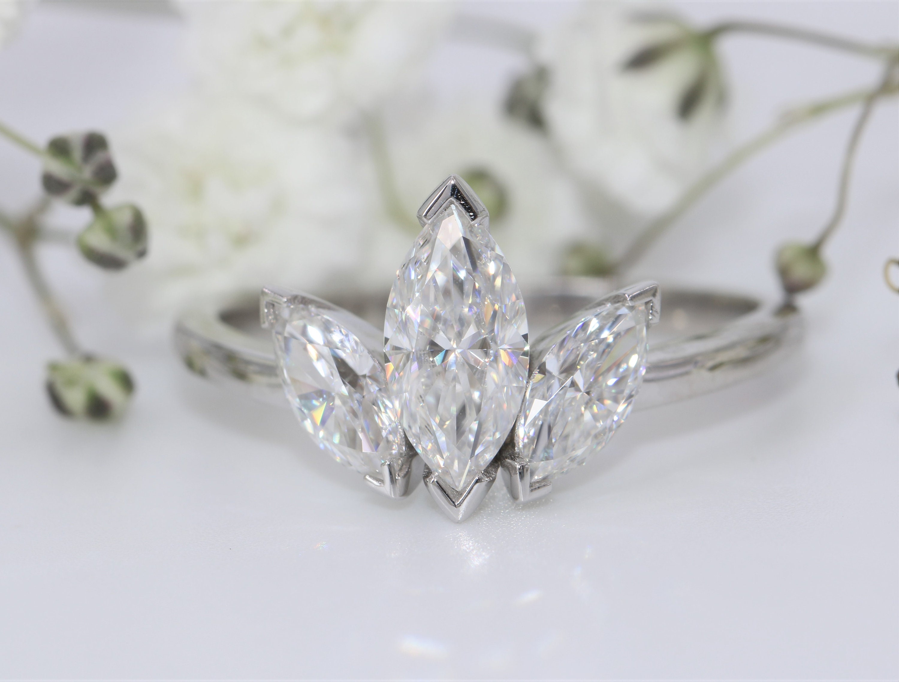 3 Stone Marquise Ring, Marquise Moissanite Engagement Ring, Three Stone Ring, Custom Ring by Irina