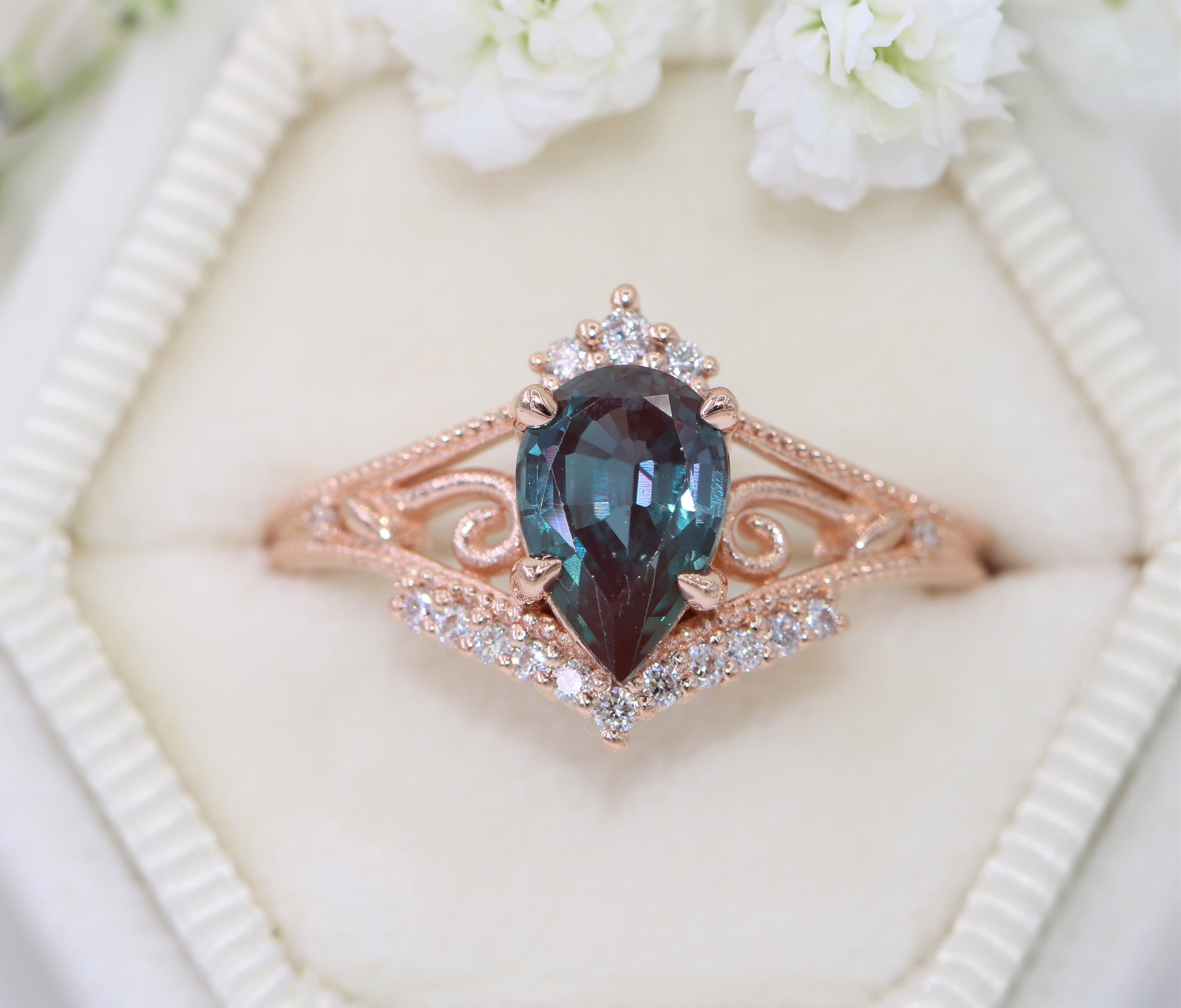 Pear Alexandrite Ring, Vintage Crown Pear Ring, Tiara Ring for a ...