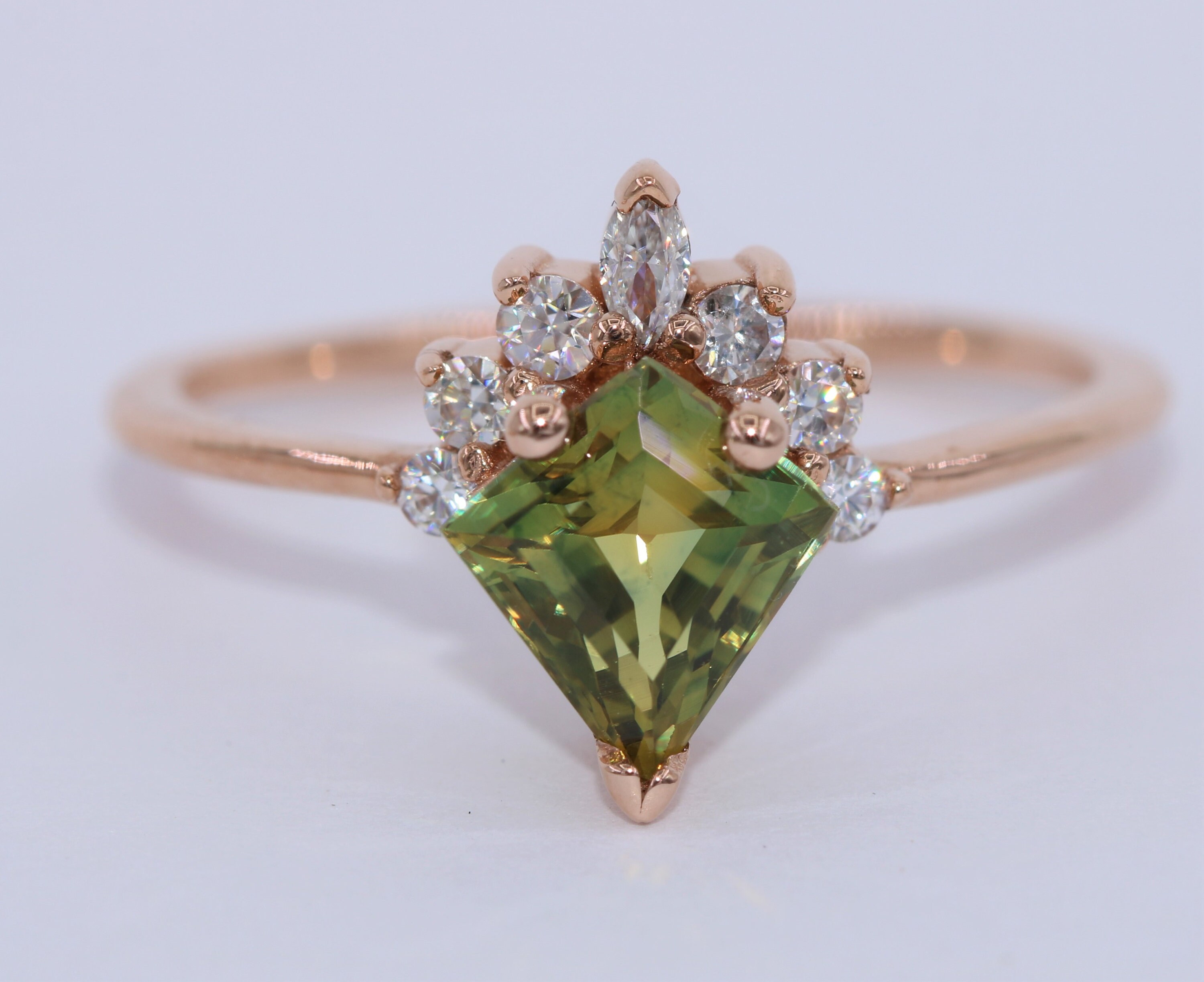 Kite Sapphire Sunburst Ring, Geometric Engagement Ring