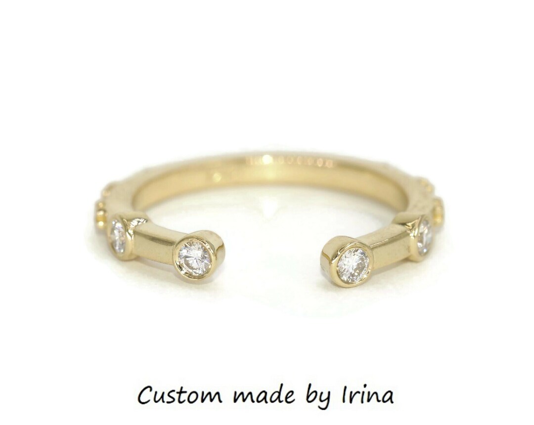 Open Cuff Flower Custom Made Stackable Wedding Band 14k Solid Gold - Etsy