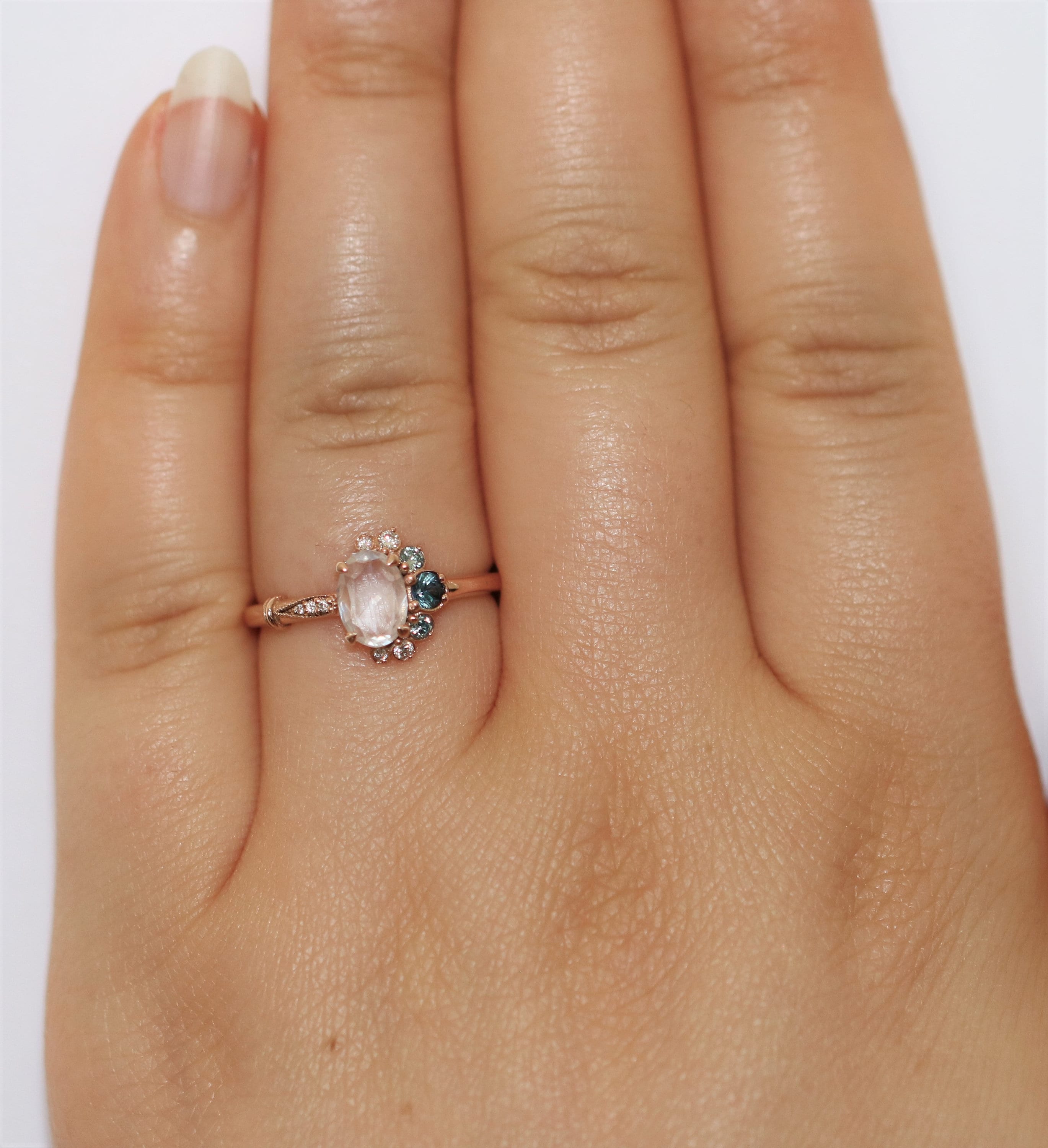 Rose Cut Oval Cluster Ethereal Fairy-tale Engagement Ring