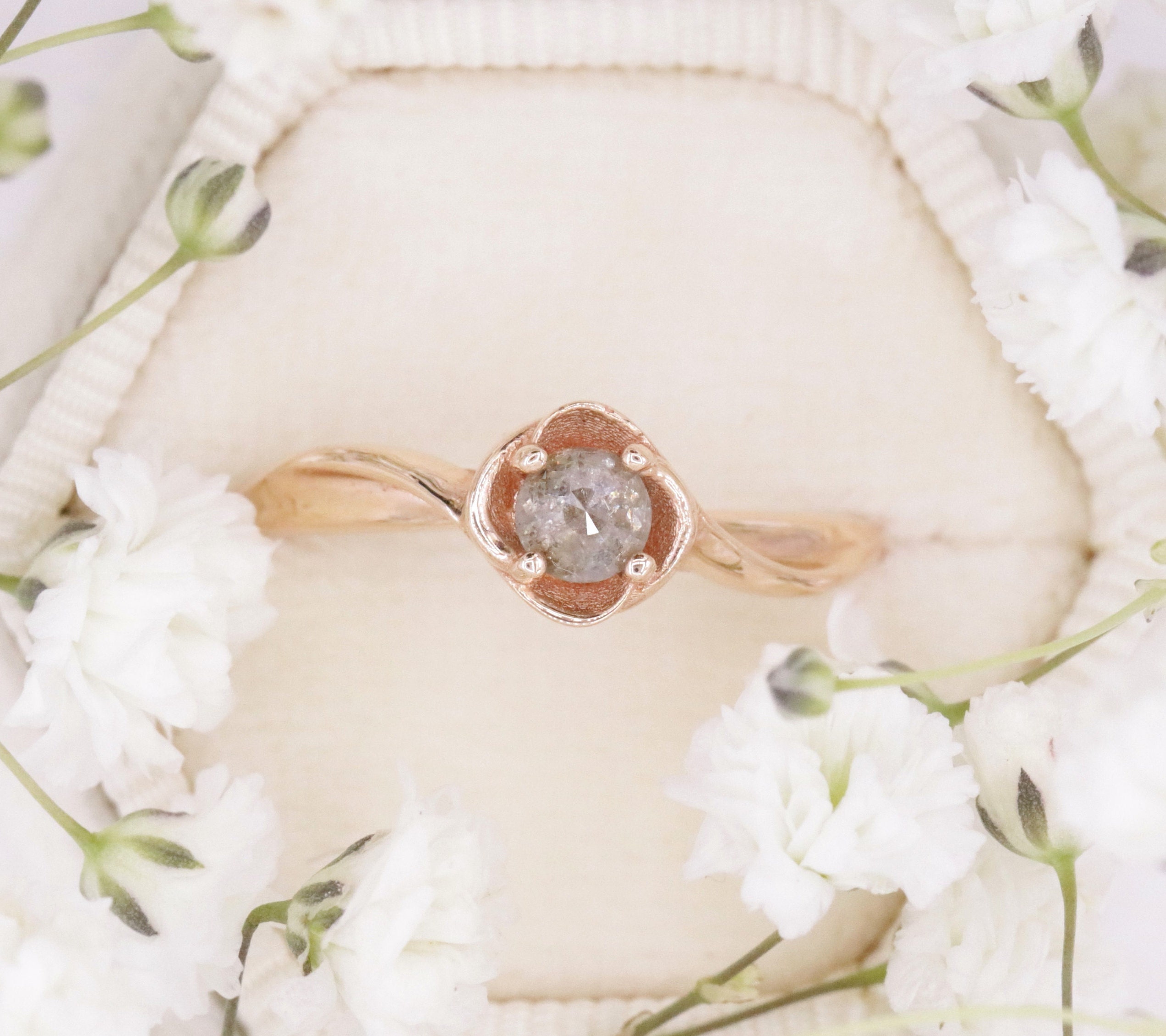 Raw Gemstone Ring, Rustic Gray Diamond Ring, Alternative Engagement ...