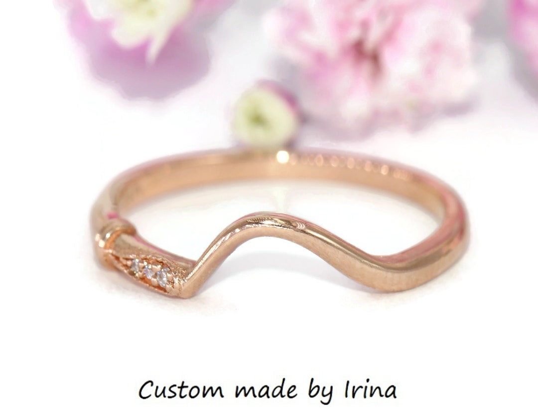 Custom Made Asymmetrical Curved Wave Band 14k Solid Gold - Etsy