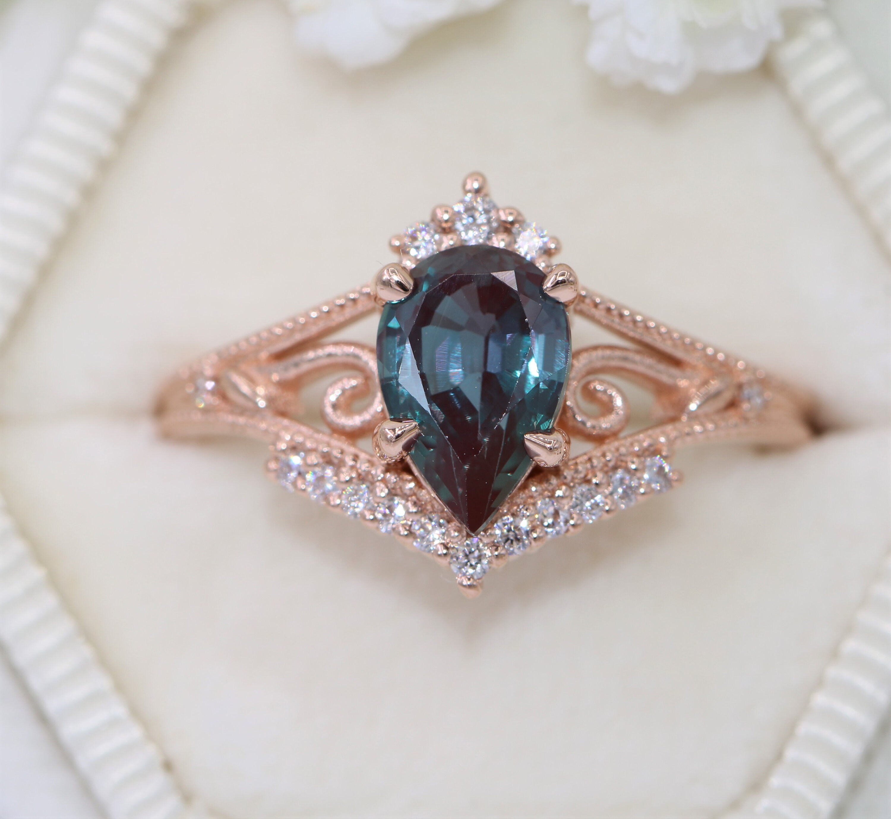 Pear Alexandrite Ring, Vintage Crown Pear Ring, Tiara Ring for a ...