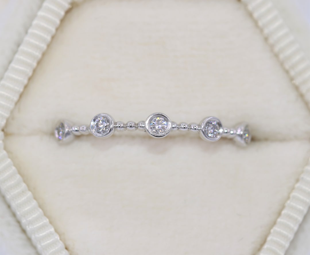 Stackable Delicate Half Eternity Beaded Diamond Ring 14k Solid Gold - Etsy