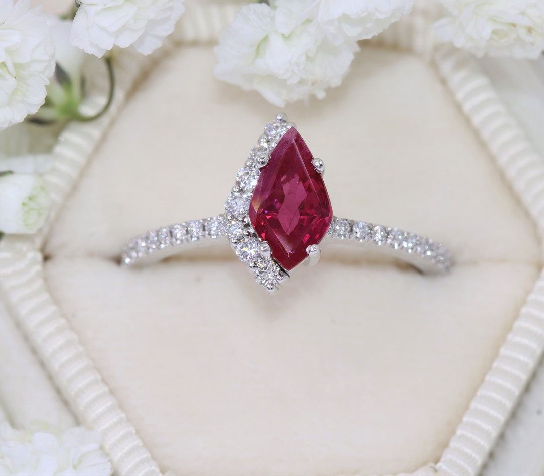 1 Carat Kite Natural Ruby Cluster One of A Kind Ring With Half Diamond ...