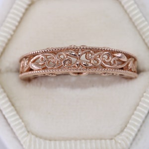 Milgrain Leaf Vine Scroll Pattern Filigree Rustic Wedding Ring Custom ...