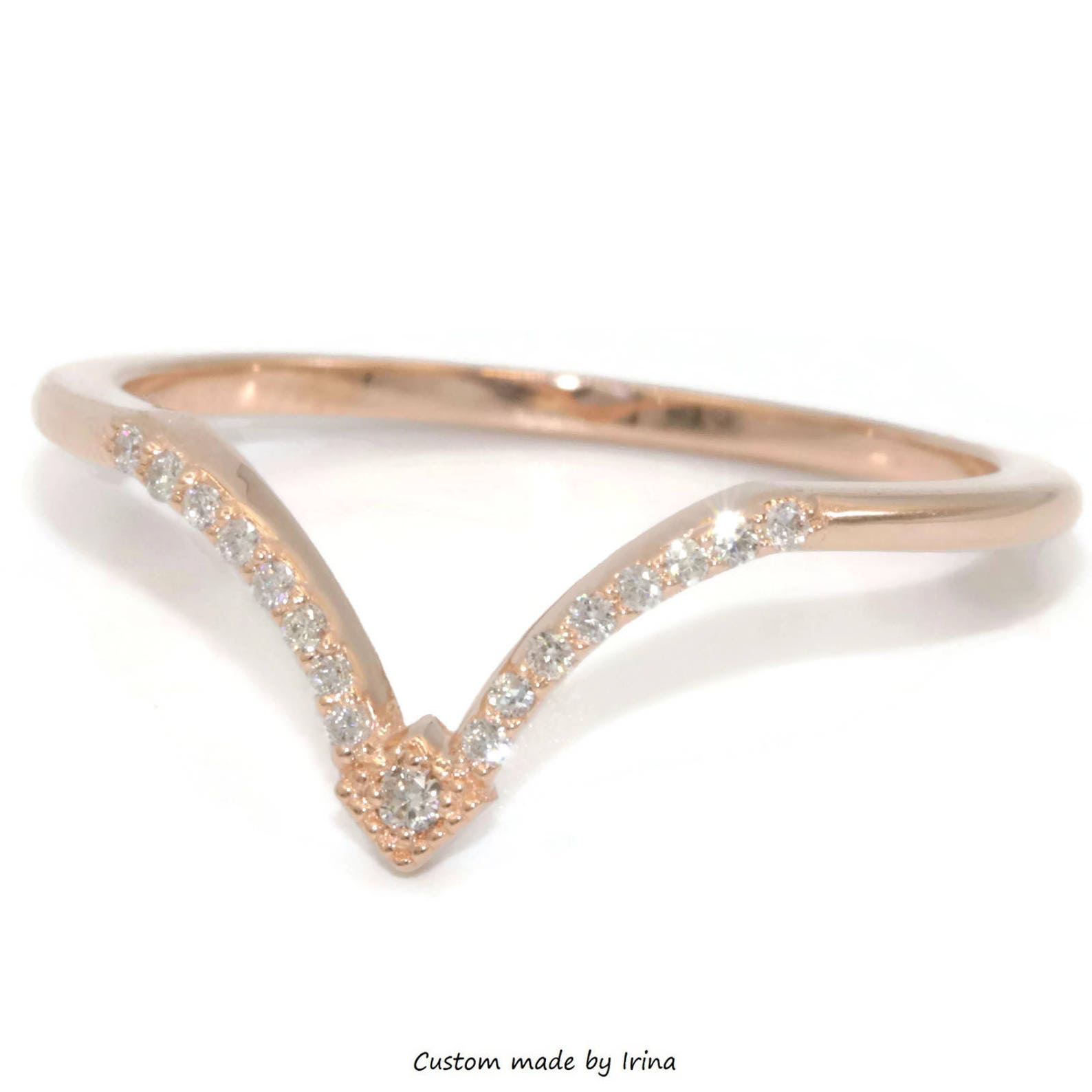Chevron Wedding Ring V Shape Diamond Ring Rose Gold Diamond | Etsy
