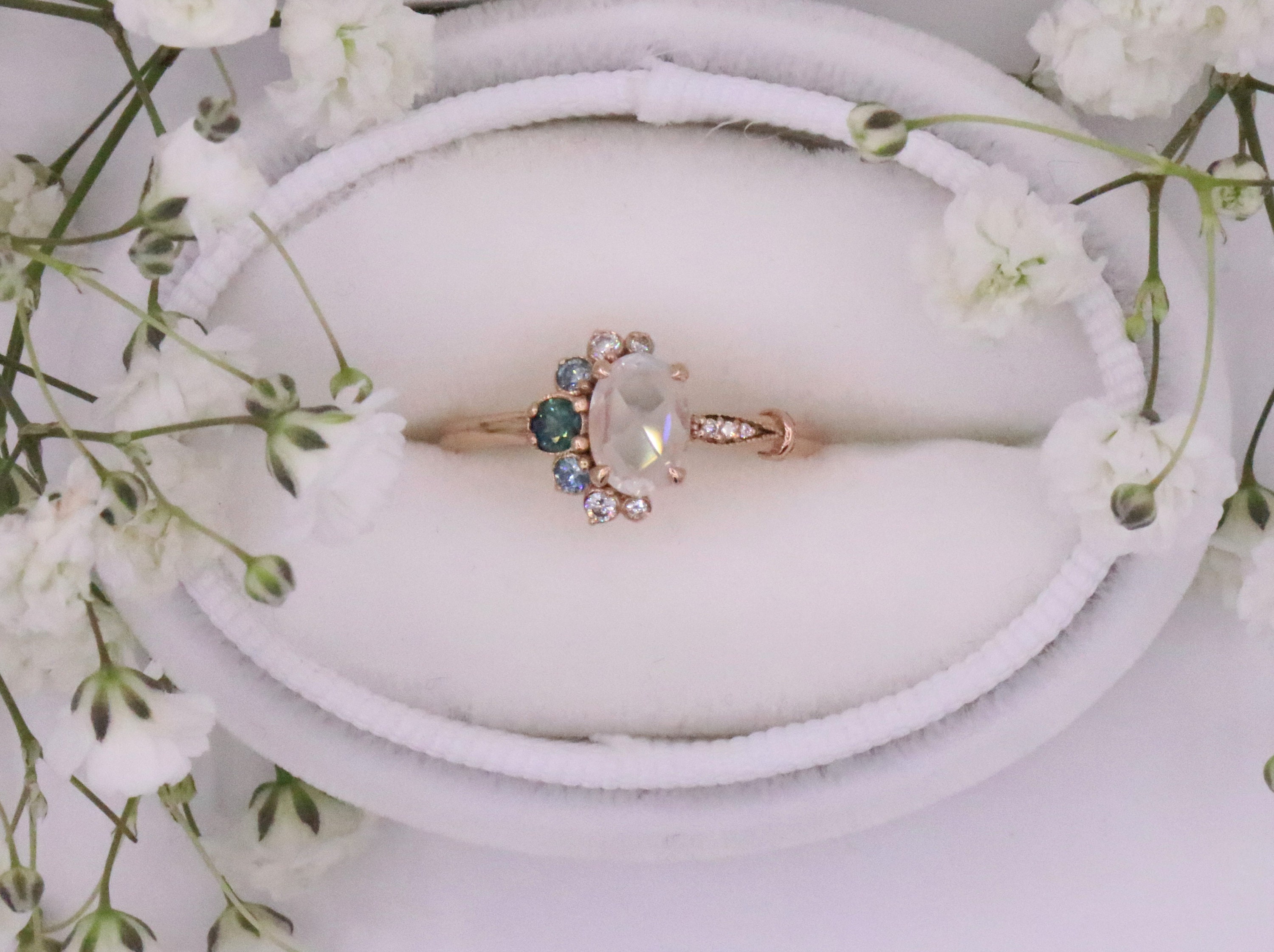 Rose Cut Oval Cluster Ethereal Fairy-tale Engagement Ring