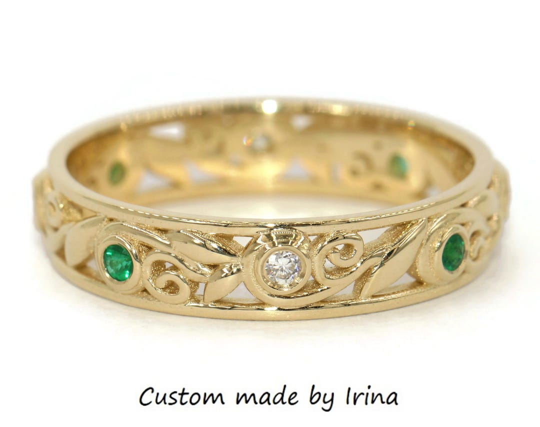4 Mm Wide Scroll Filigree Vine Leaf Lacework Eternity Ring With ...