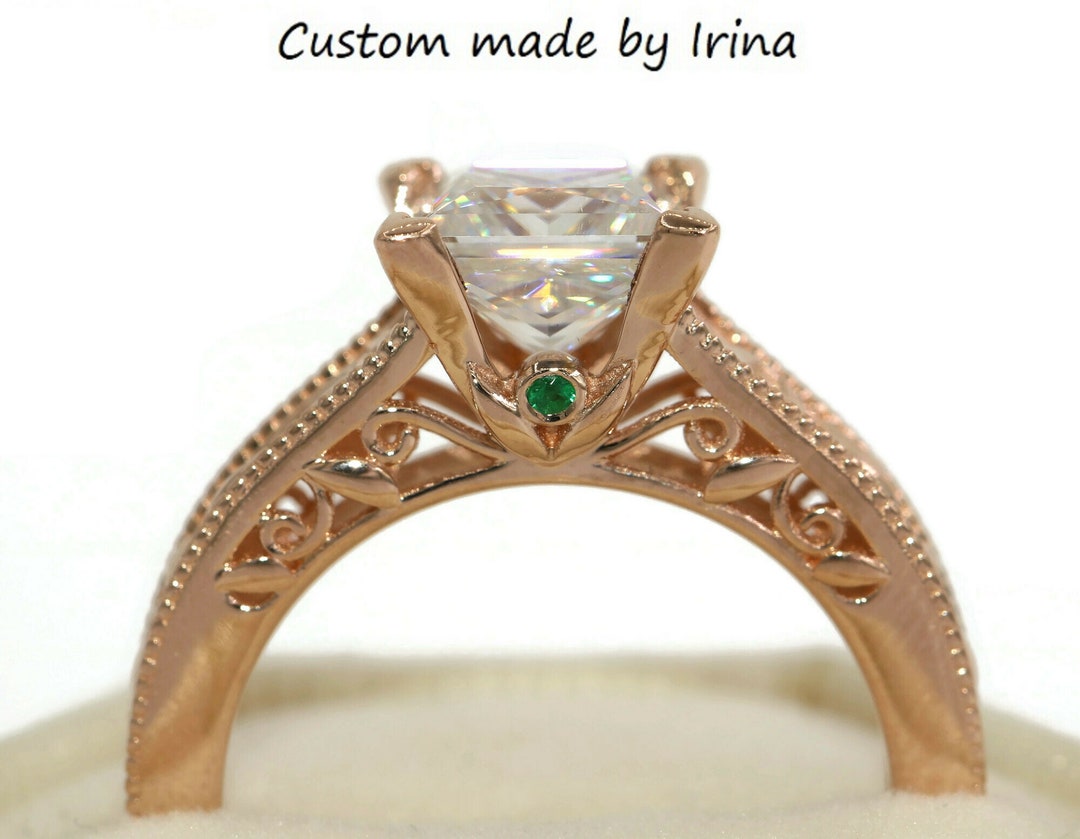 Milgrain Vine Leaf Lace Scroll Pattern Cathedral Ring - Etsy