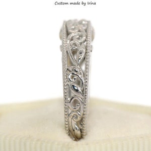 Milgrain Leaf Vine Scroll Pattern Filigree Rustic Wedding Ring Custom ...