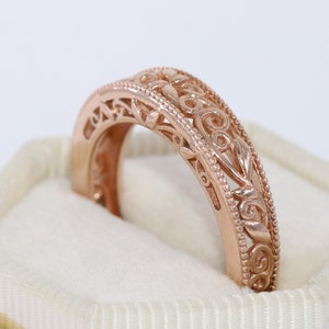 Milgrain Leaf Vine Scroll Pattern Filigree Rustic Wedding Ring Custom ...