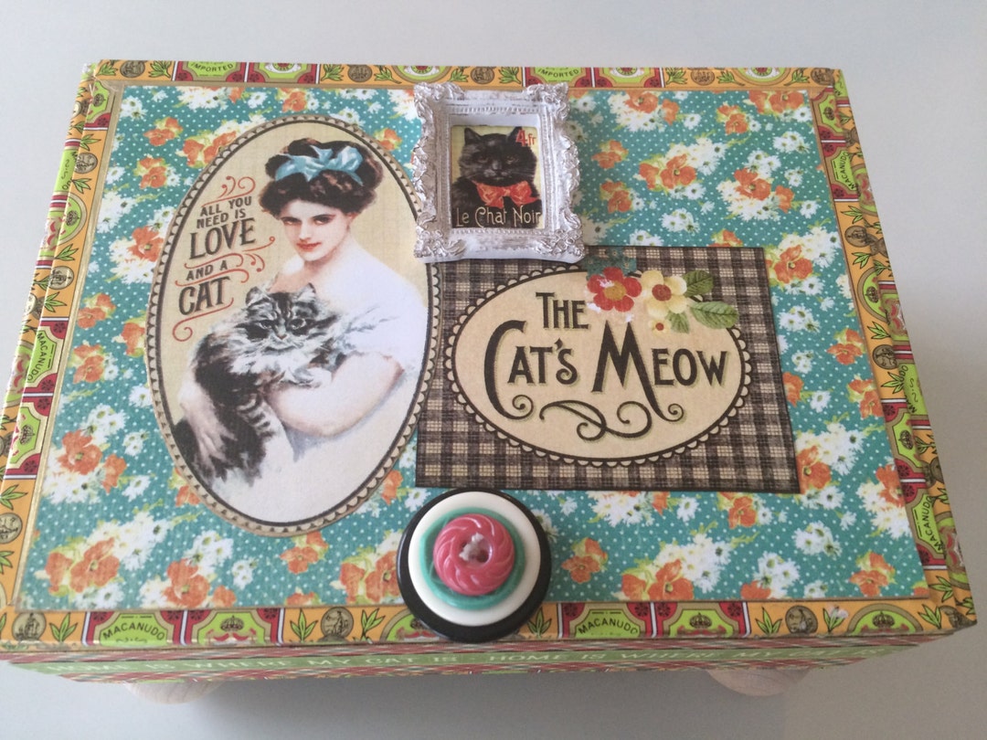 Sample Cats Meow 2 Keepsake Box Memory Embellished Altered Cigar Box ...